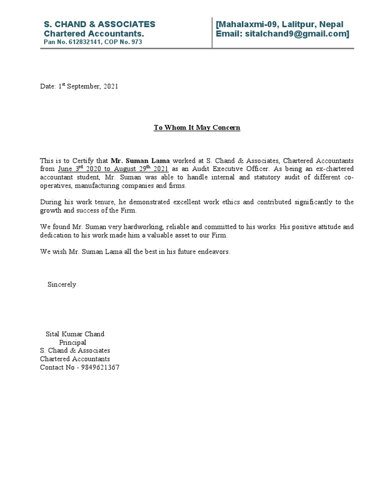 Suman's Experience Letter | PDF
