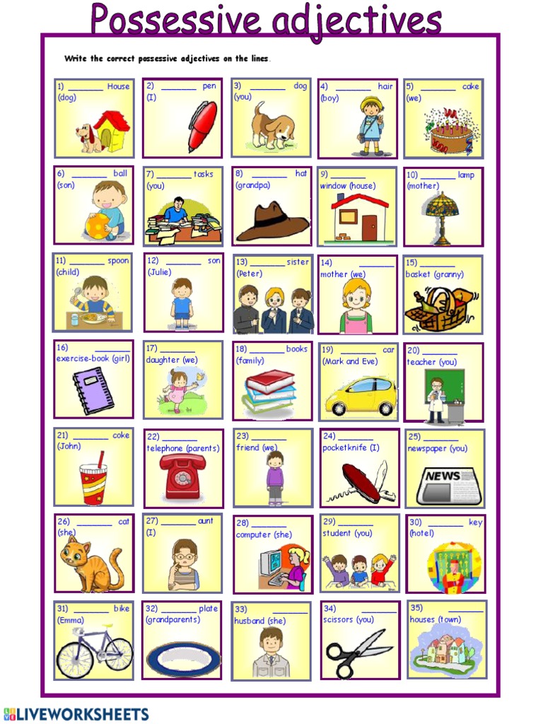 Write The Correct Possessive Adjectives On The Lines | PDF ...