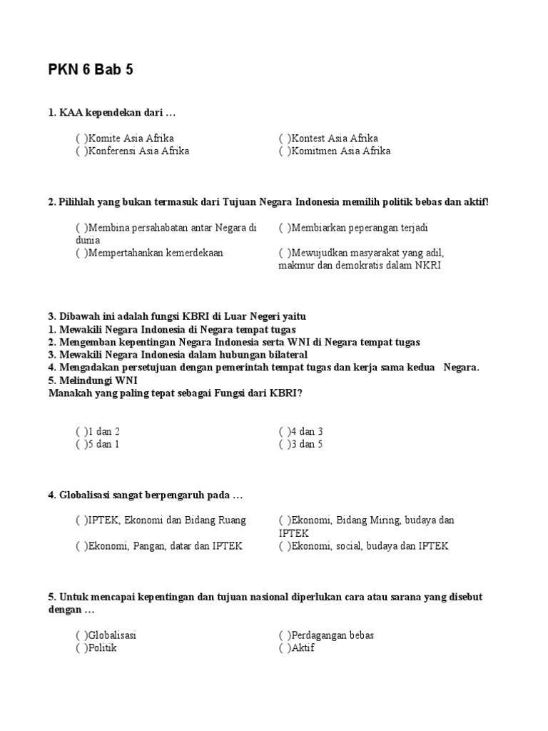 PKN 6 Bab 5 Politik Luar Negeri Di Era Globalisasi | PDF