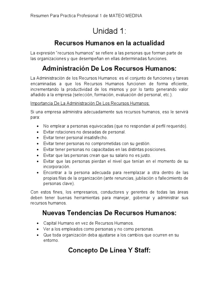 Resumen de Practica Profesional 1 | PDF | Gestión de recursos humanos | Reclutamiento