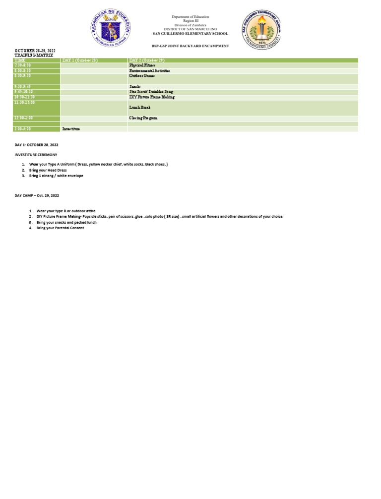 BSP Encampment Training Matrix 2022 2023 1 | PDF