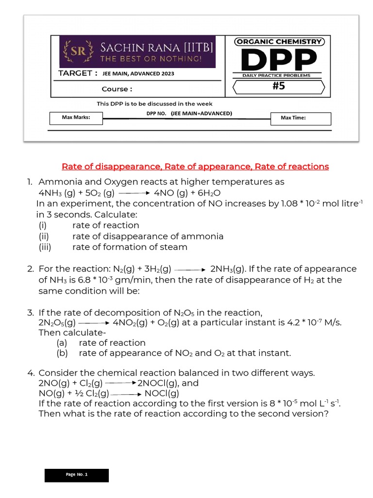 DPP5 Full Chemical Kinetics | PDF | Activation Energy | Reaction Rate