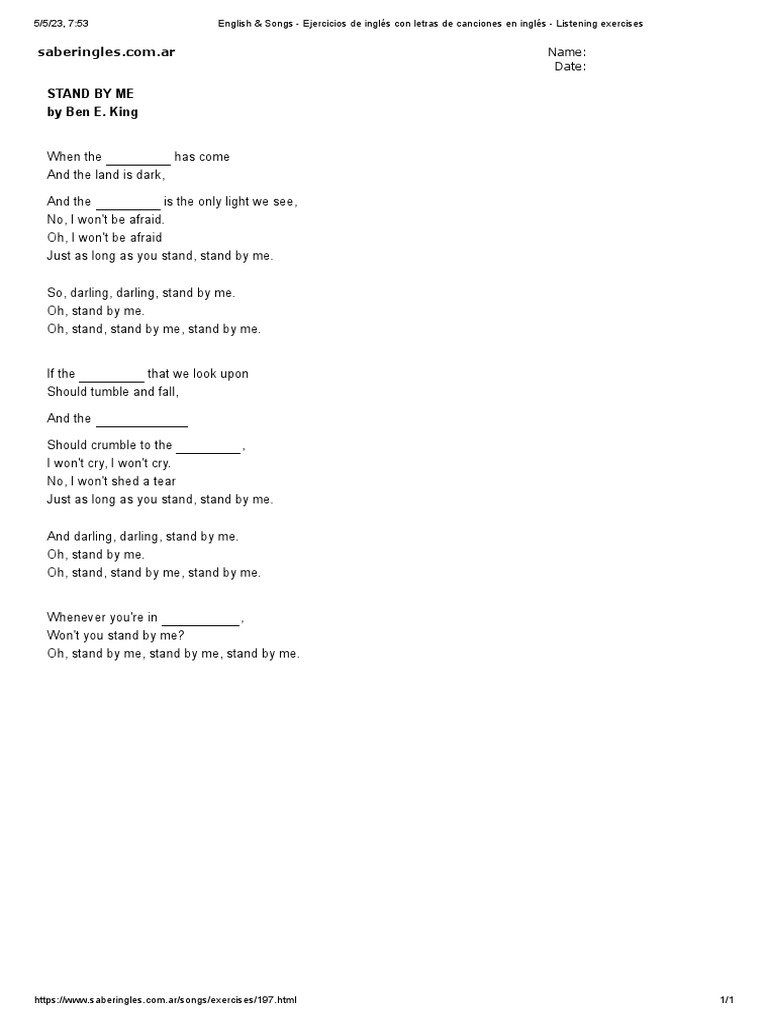 English & Songs - Ejercicios de Inglés Con Letras de Canciones en ...