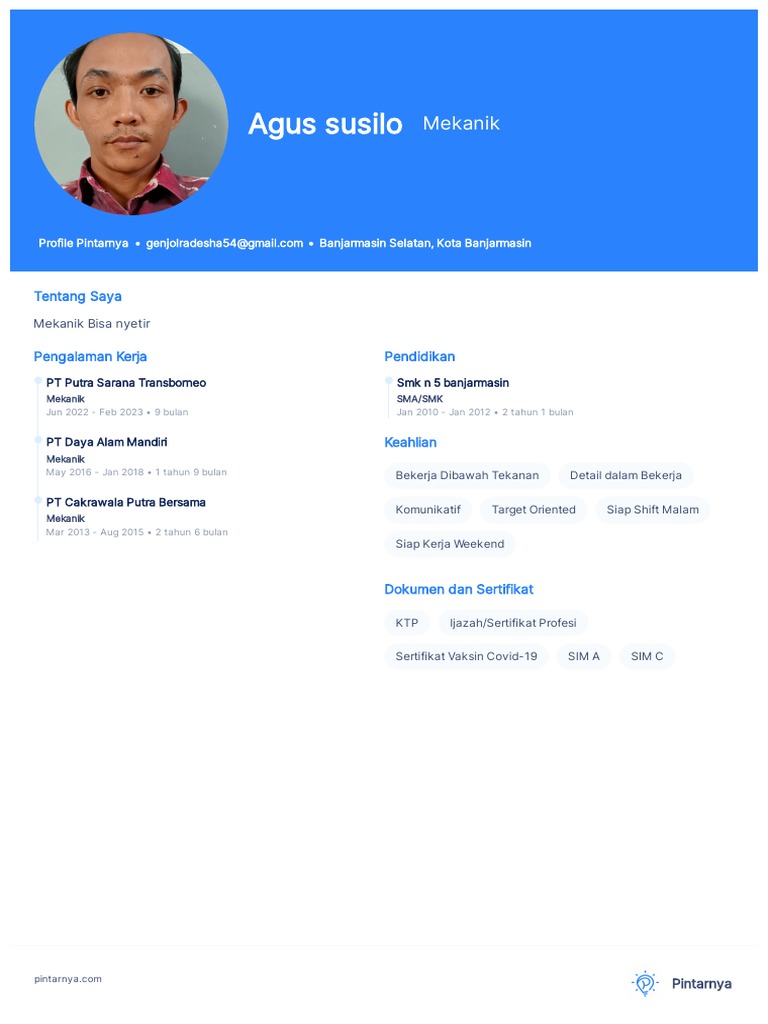 Agus Susilo CV Pintar | PDF