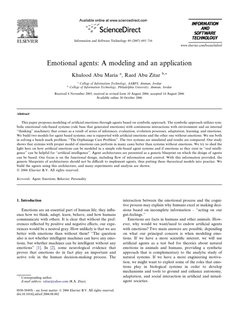 Emotional Agents Modelling and application | PDF