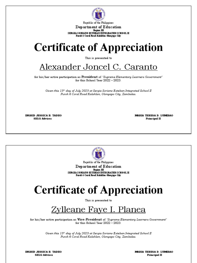 Selg Cert Appreciation | PDF | Philippines
