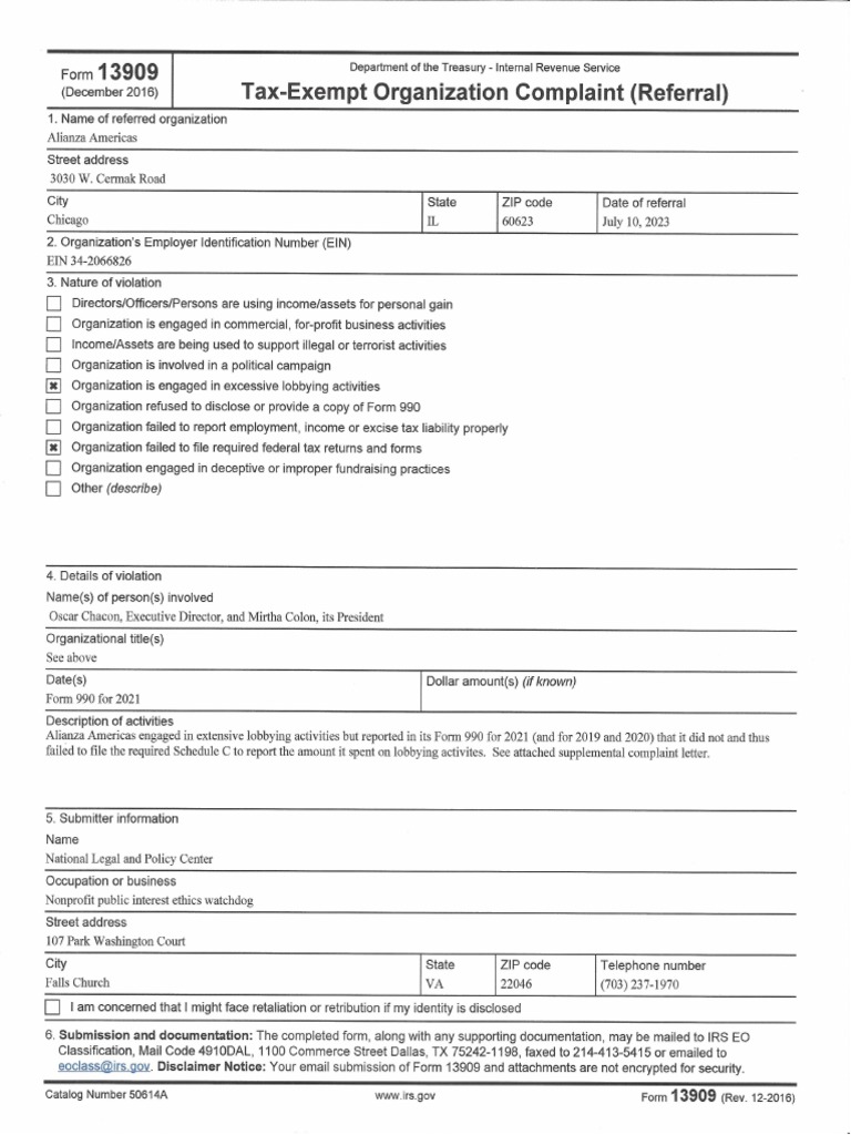 NLPC IRS Complaint Against Alianza Americas July 10, 2023 | PDF | Irs ...