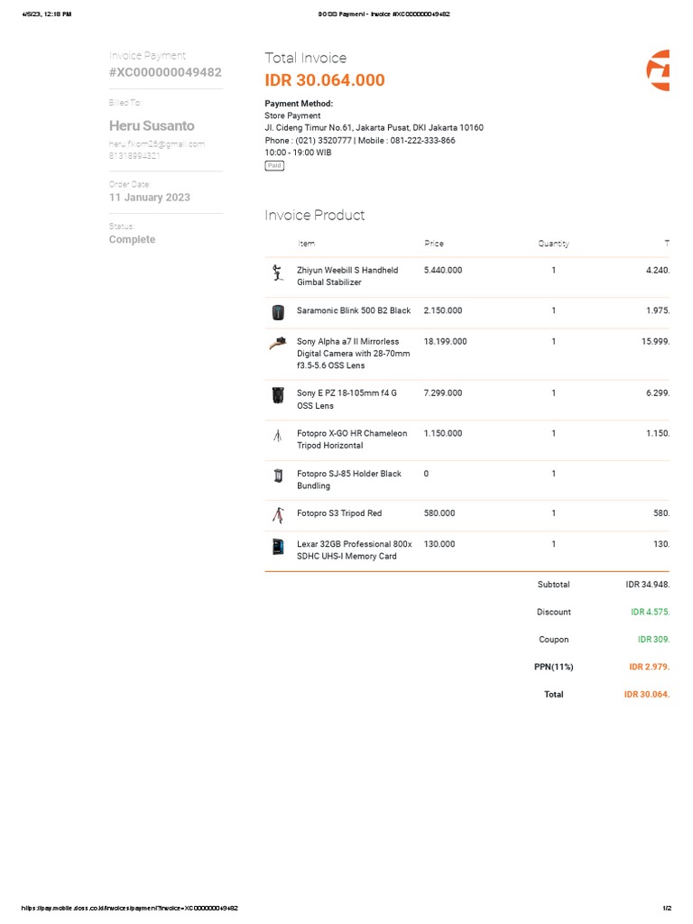 DOSS Payment - Invoice #XC000000049482 | PDF