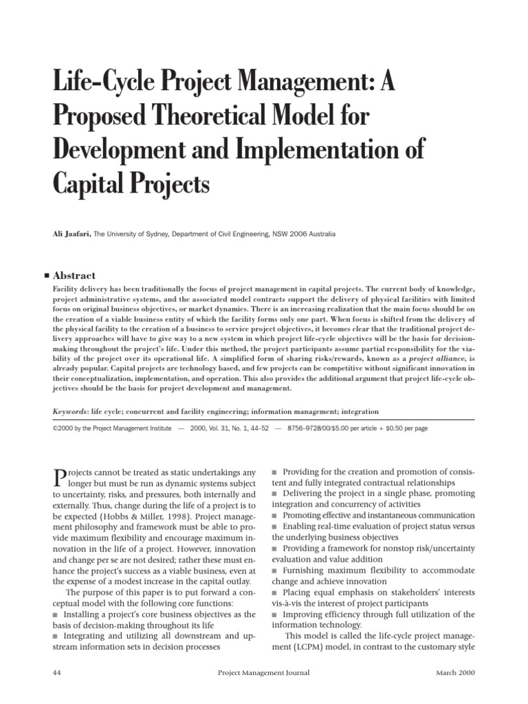 Life-Cycle Project Management: A Proposed Theoretical Model For ...