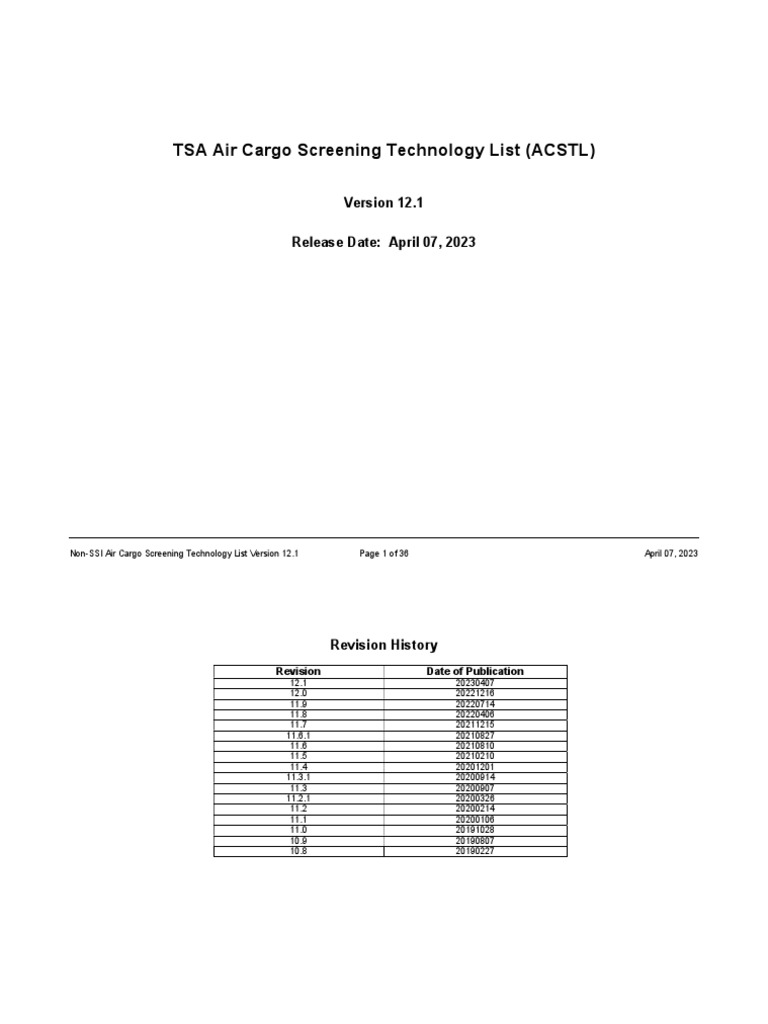 TSA Air Cargo Screening Tech List 12.1 | PDF | Transportation Security ...