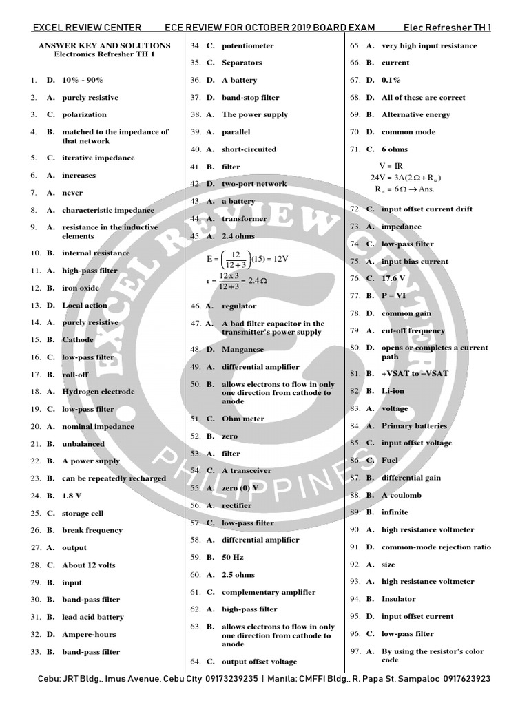Solutions Elec Refresher | PDF | Electronic Filter | Amplifier