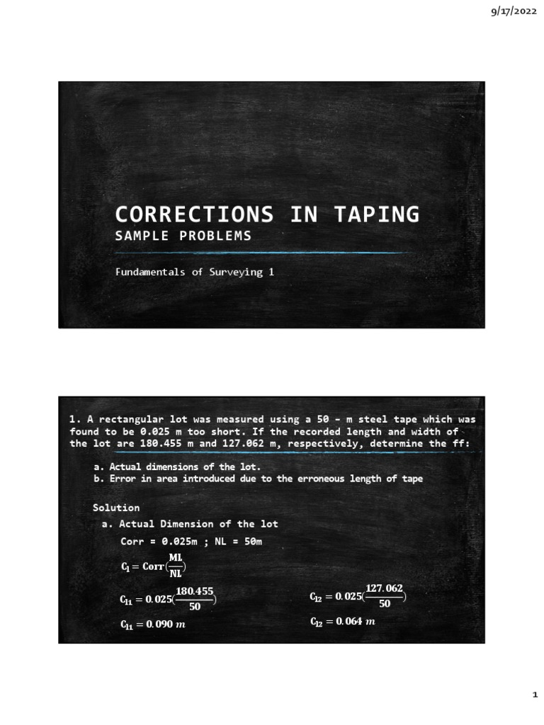 07 CE261 Corrections by Taping Sample Problems | PDF