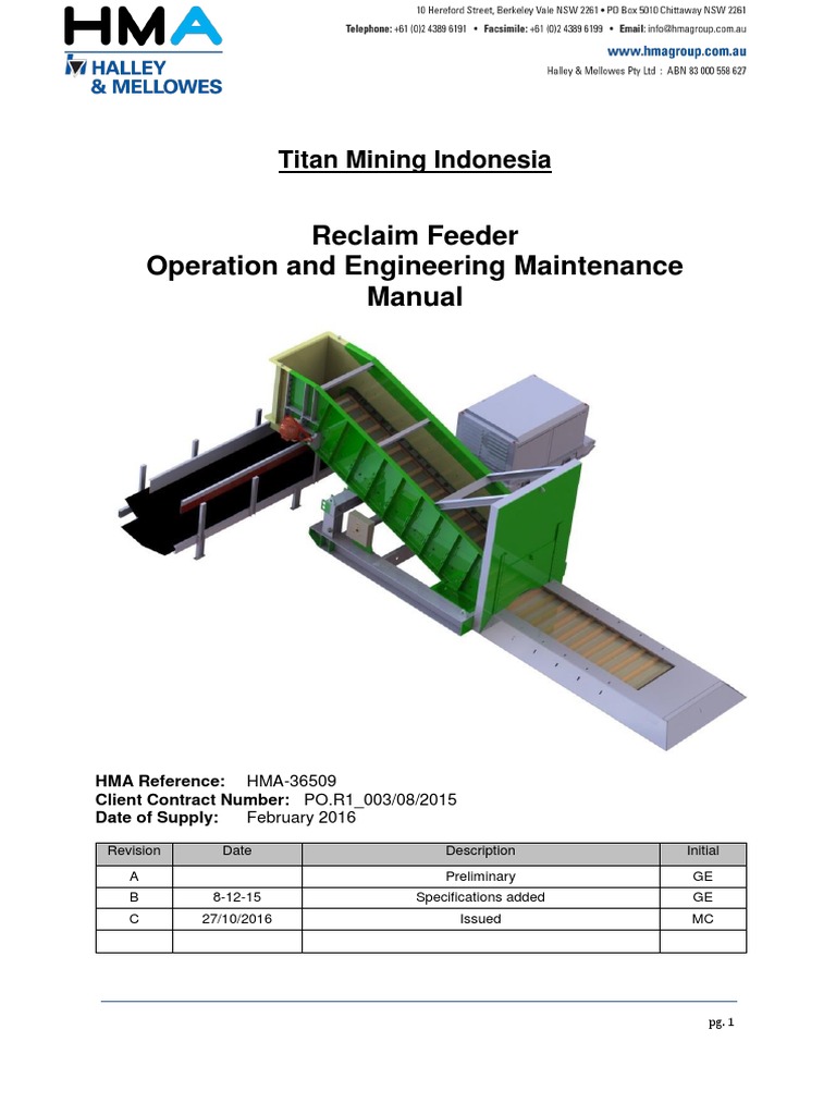 HMA-36509 - Reclaim Feeder Manual Revc | PDF | Bearing (Mechanical) | Pump