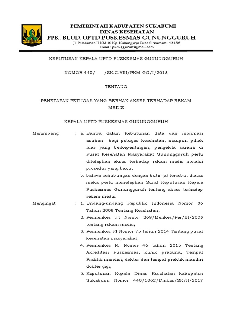 3.8.1.a.2 SK Penetapan Petugas Yang Berhak Akses THD RM | PDF