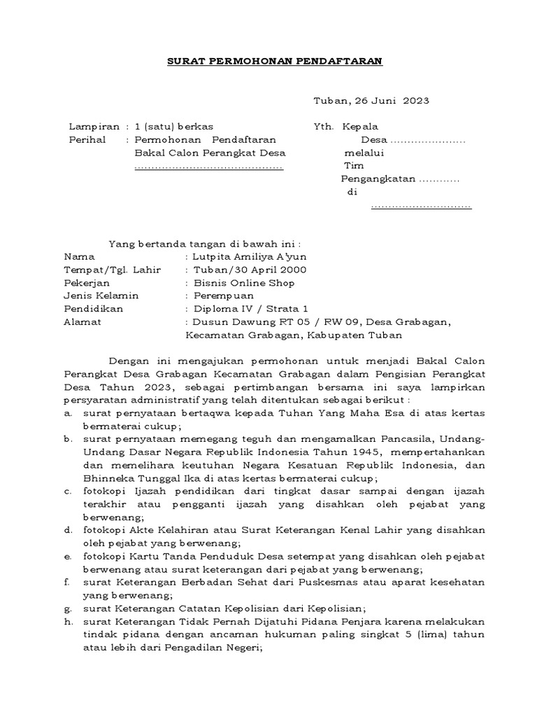 SURAT PERMOHONAN PENDAFTARAN Isi | PDF
