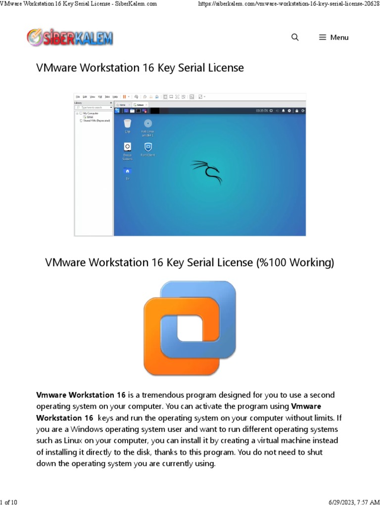 VMware Workstation 16 Key Serial License - SiberKalem.com | PDF