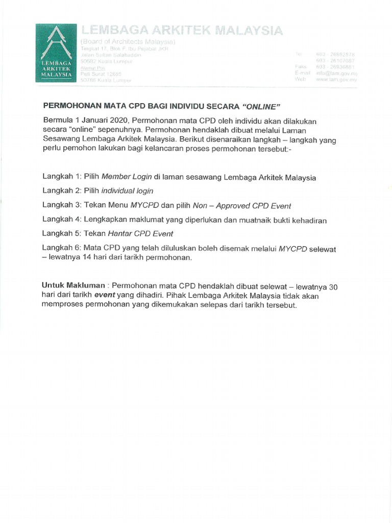 Permohonan Mata CPD Bagi Individu Secara Online | PDF