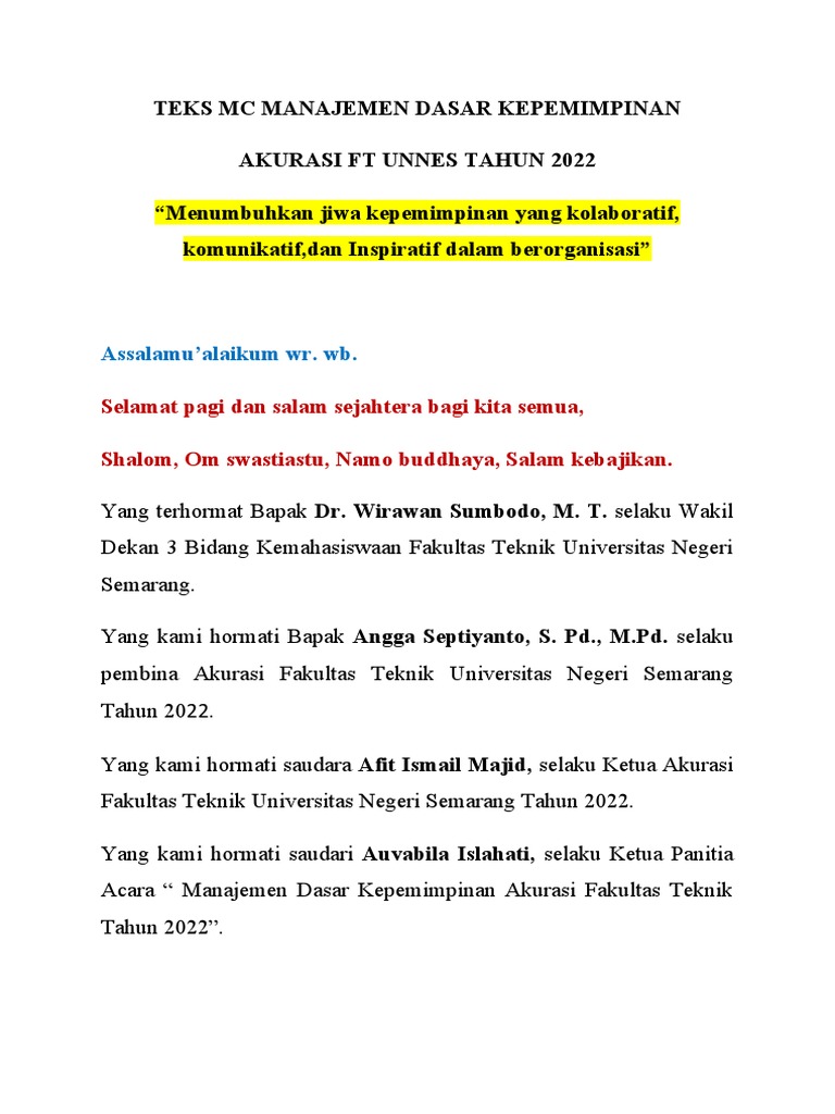 Teks MC MDK Baru | PDF | Perjalanan | Sains & Matematika