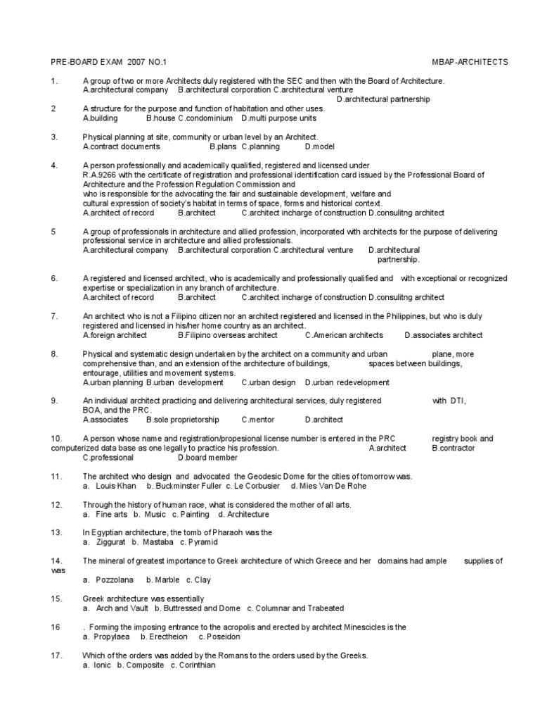 Preboard S1 Questions Answer Keys Pdf Elevator Escalator