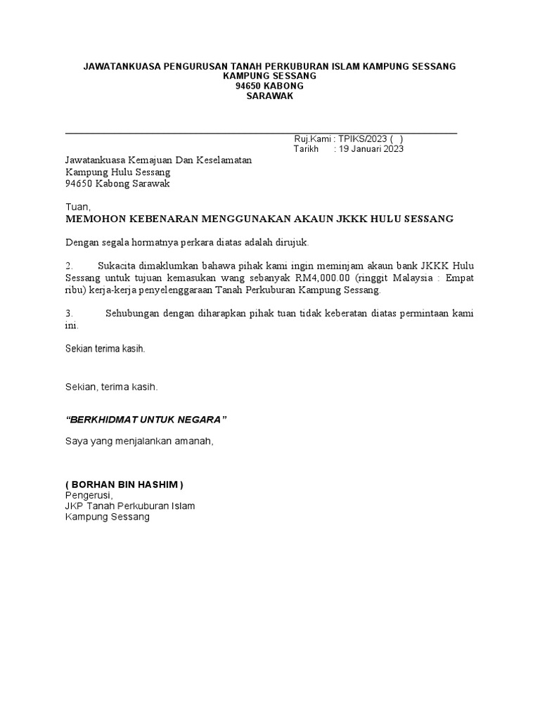 Surat Mohon Akaun JKKK | PDF