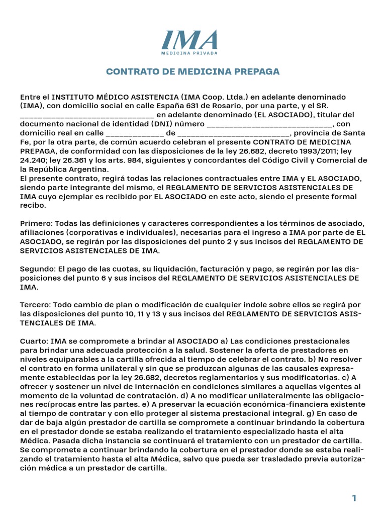 Contrato Medicina Prepaga IMA | PDF | Medicamentos con receta