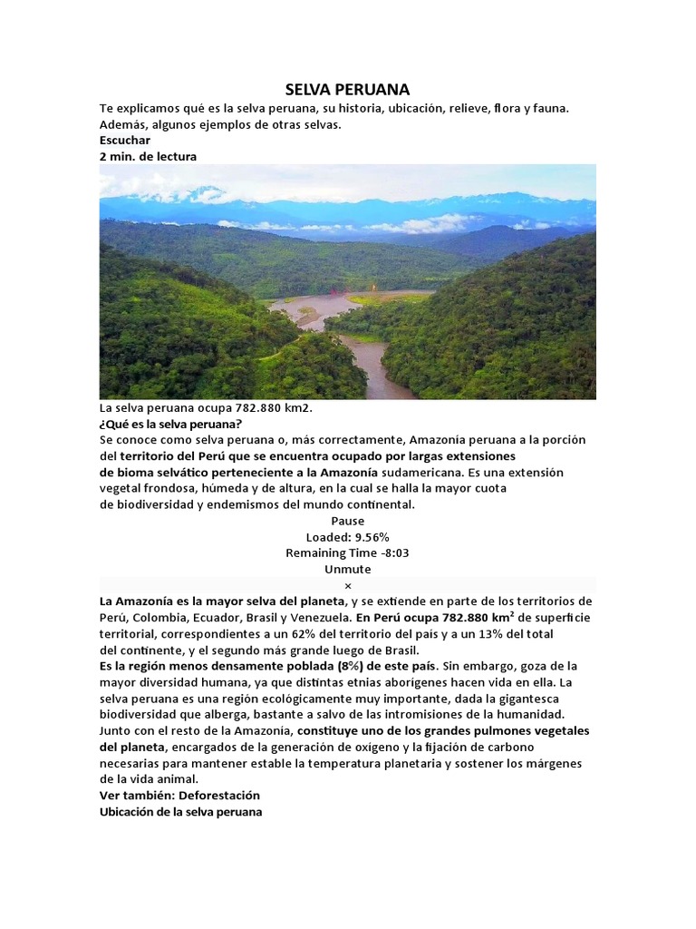 Región Selva Del Perú | PDF | Selva amazónica | Perú
