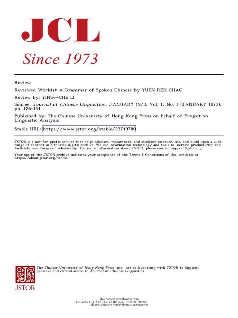 Review of Chao's Grammar of Spoken Chinese | PDF | Subject (Grammar ...