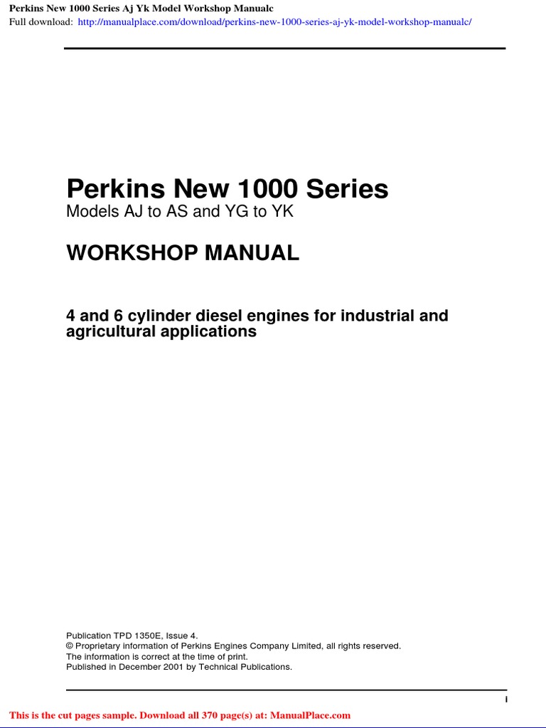 Perkins New 1000 Series Aj Yk Model Workshop Manualc | PDF