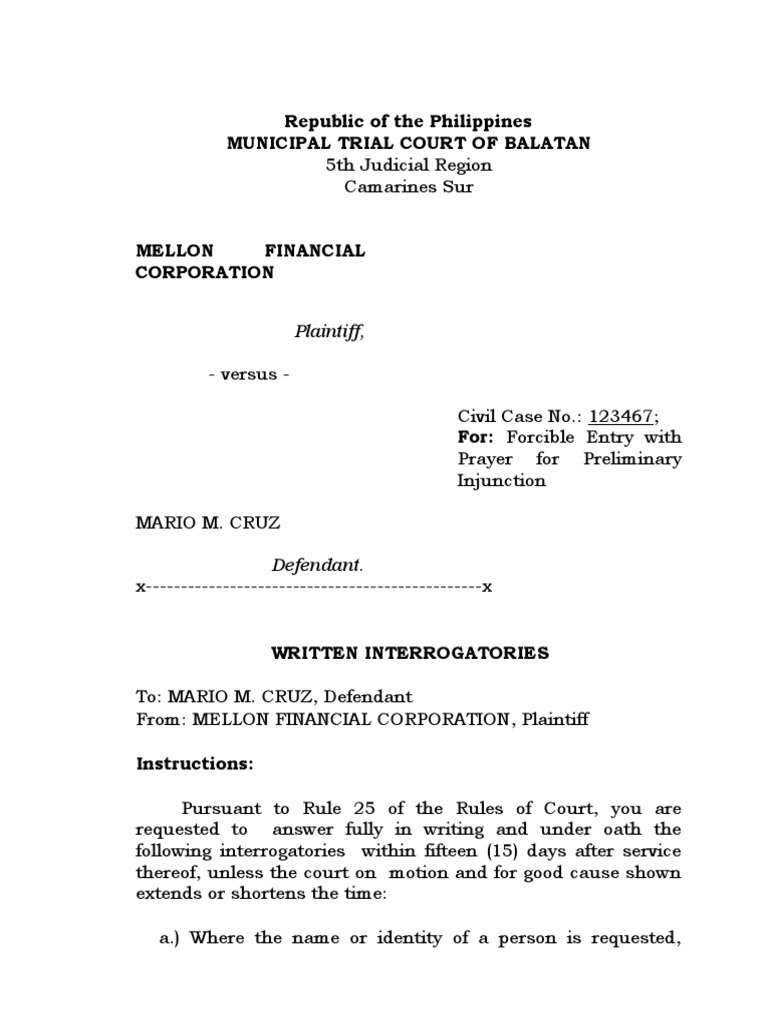 Written Interrogatories ForcibleEntryCase | PDF | Interrogatories | Lawsuit