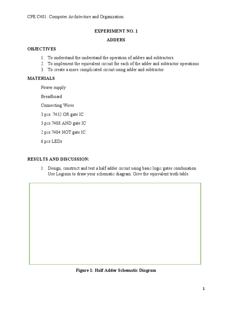 Adders in Computer Architecture Lab | PDF