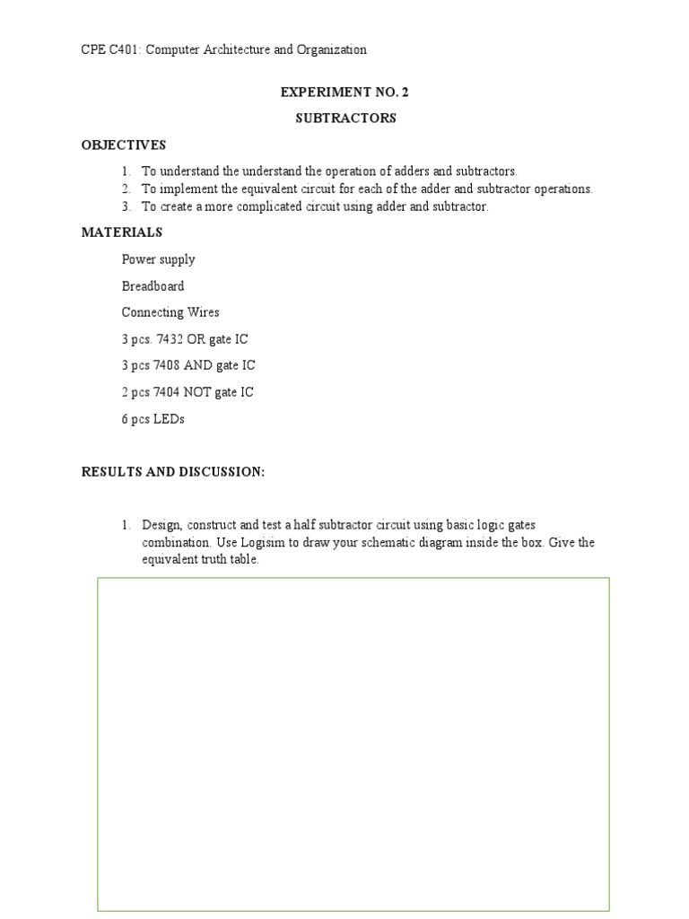 Lab-ExperimentNo2 Subtractor | PDF | Electronic Circuits | Logic Gate