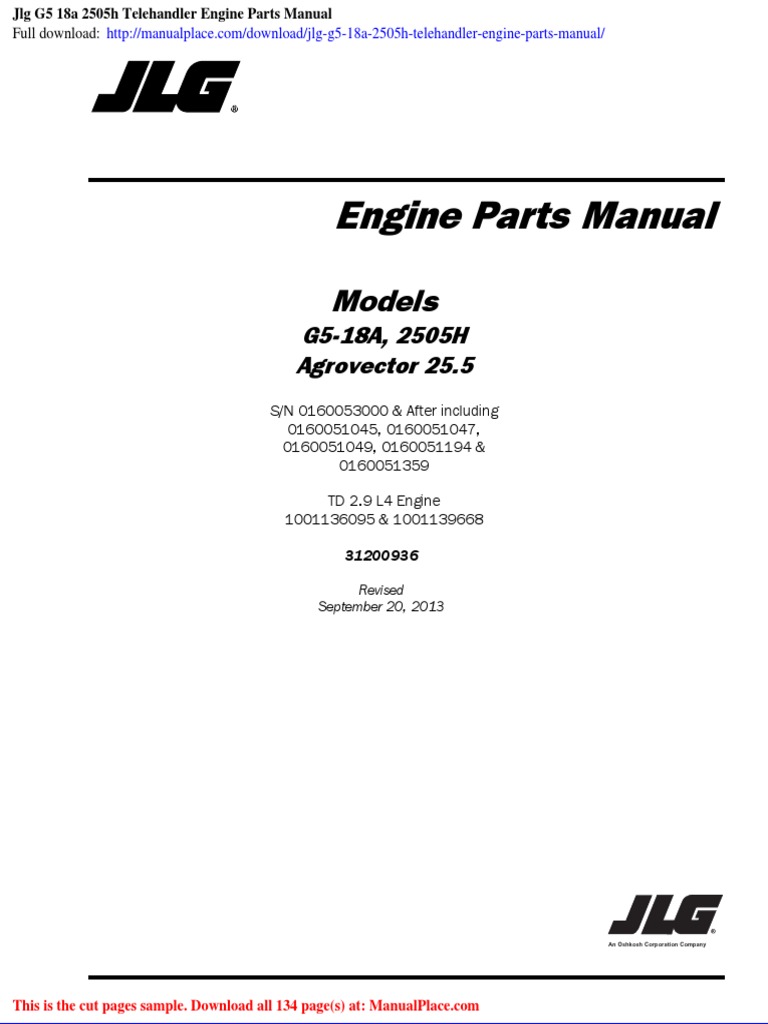 JLG g5 18a 2505h Telehandler Engine Parts Manual | PDF