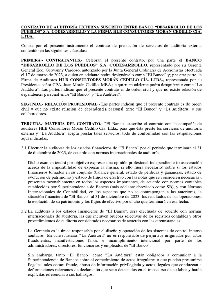 Contrato Auditora Externa Moran Cedillo 2023 Jv-Signed-Signed | PDF