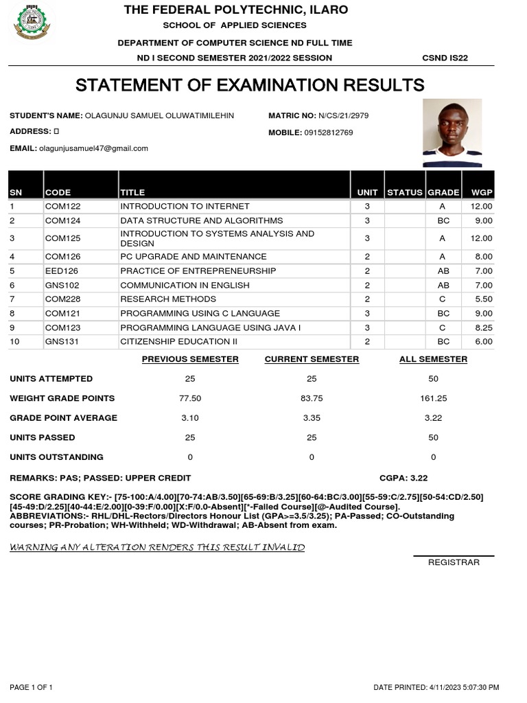 Statement of Result | PDF | Educational Institutions | Academia