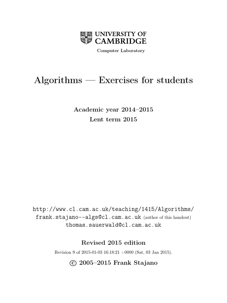 2015 Stajano Algs Students Exercises | PDF | Time Complexity | Applied Mathematics