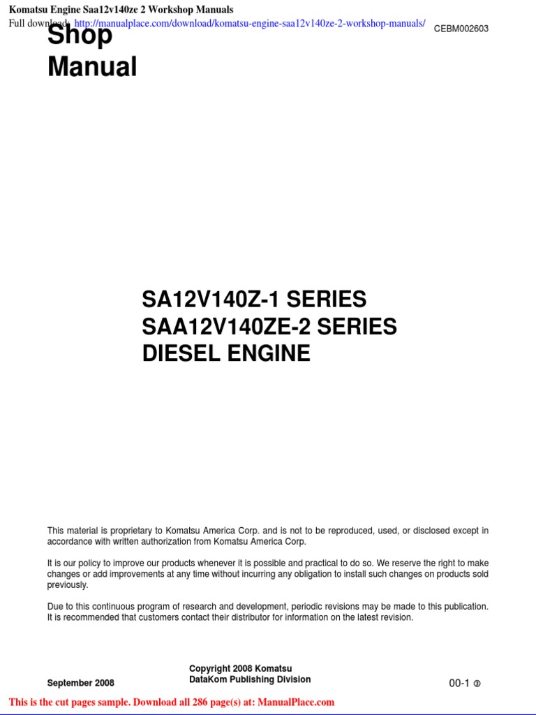 Komatsu Engine Saa12v140ze 2 Workshop Manuals | PDF | Pipe (Fluid ...