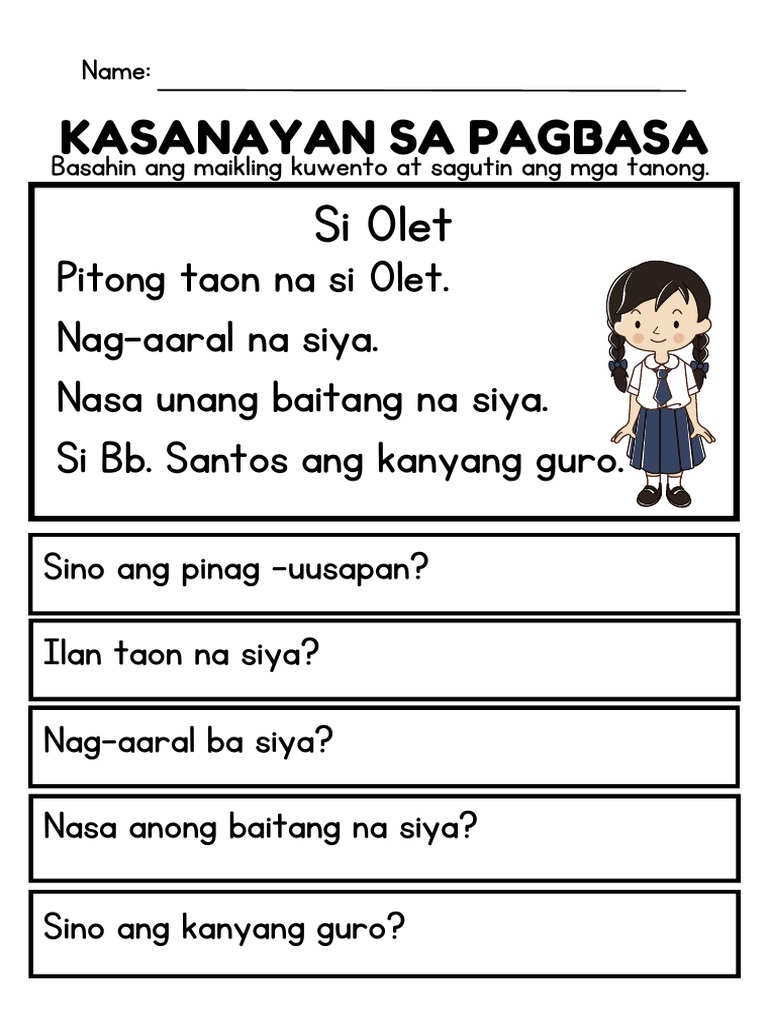 Filipino Stories Reading Comprehension Worksheet | PDF