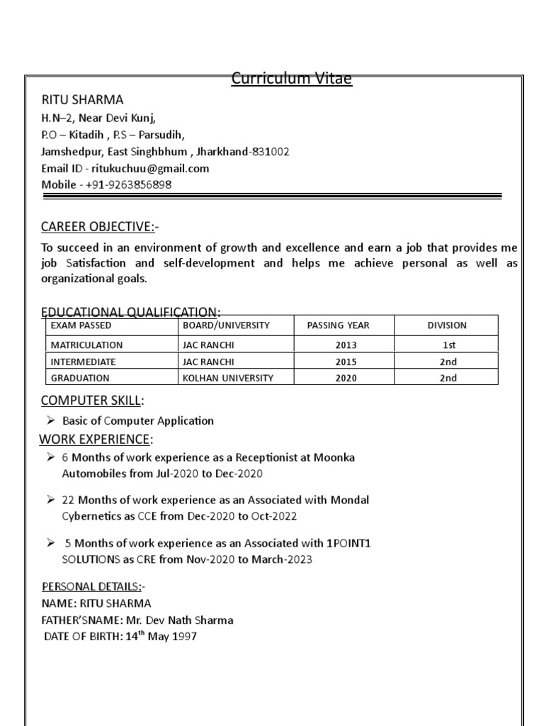 Curriculum Vitae: Ritu Sharma | PDF