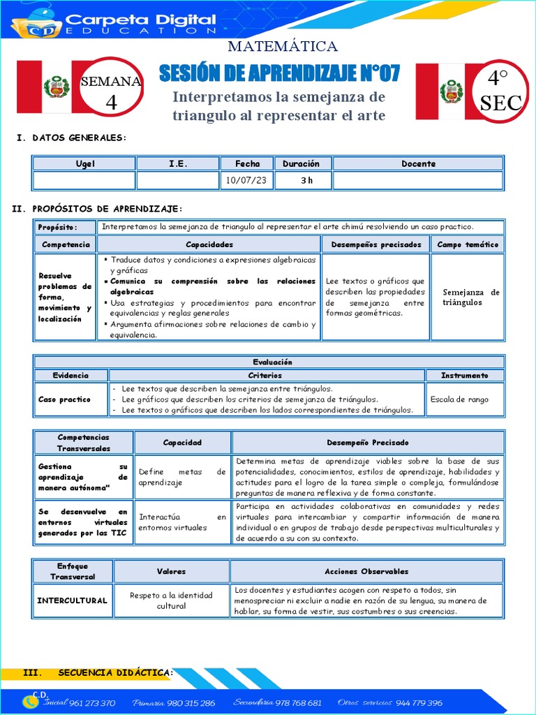 4° Sesión de Aprendizaje Sesión7-Sem.4-Exp.4-Mate | PDF