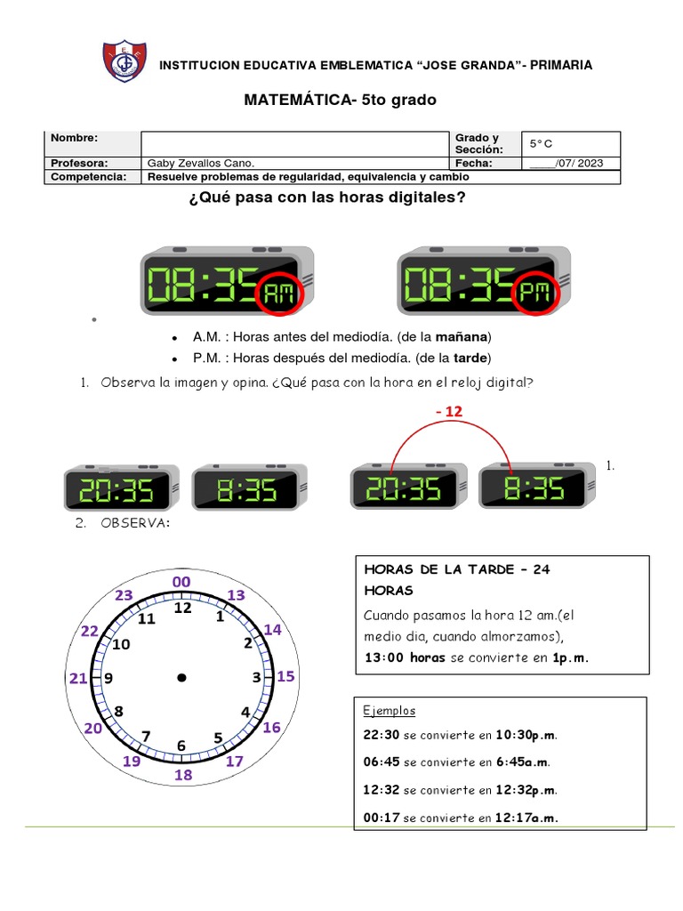Actividades para Aprender la Hora | PDF | Reloj | Horología