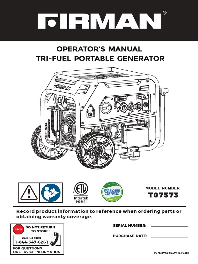 Firman T07573 Tri-Fuel Generator Manual | PDF
