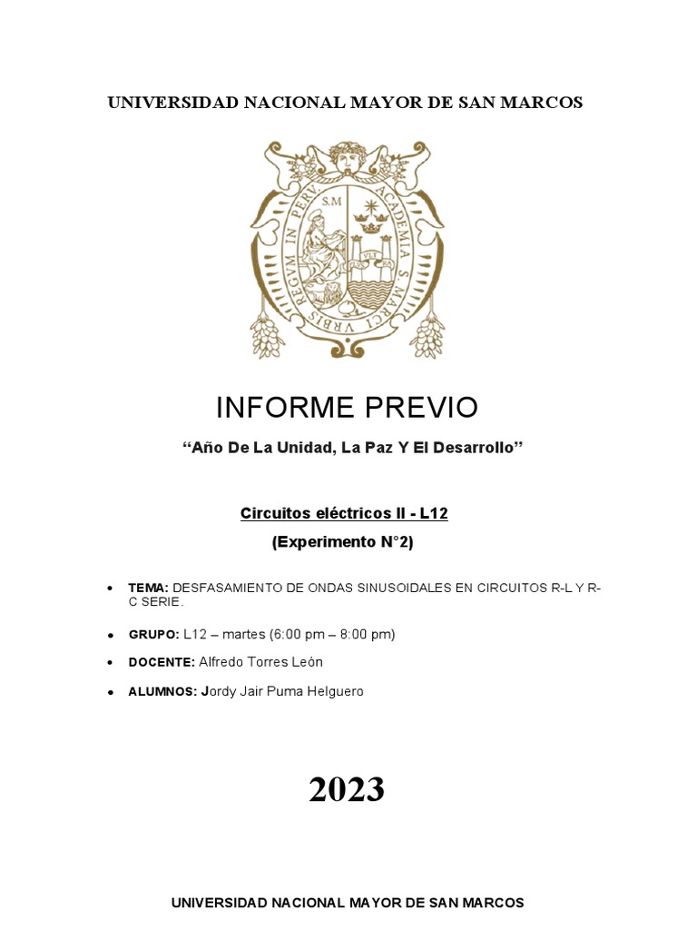 Informe Previo 2 - Circuitos Electricos Ii | PDF | Métodos y materiales de enseñanza
