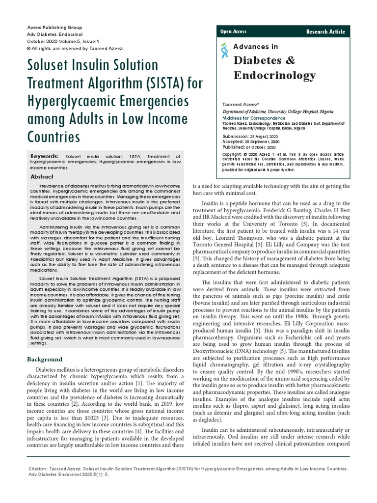 SISTA Insulin Infusion | PDF