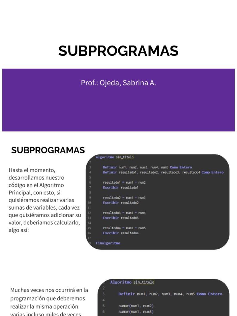 Subprogramas | PDF | Variable (informática) | Desarrollo de software