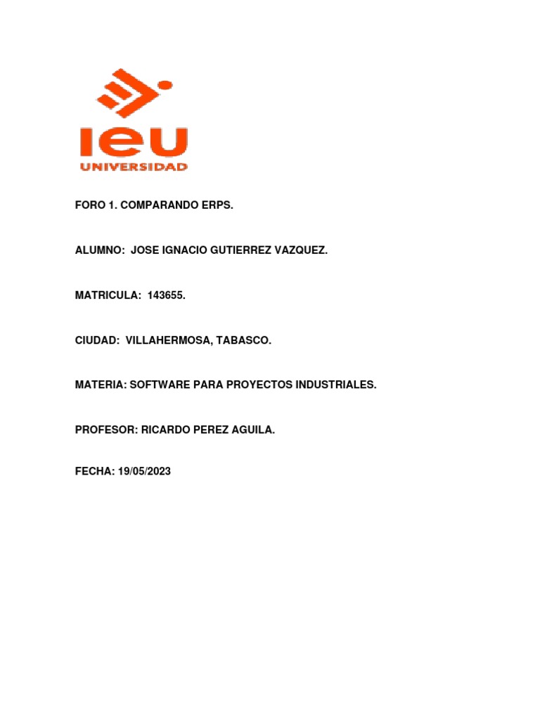 FORO 1 - Comparando ERPS-ignacio-gutierrez | PDF | Planificación de recursos empresariales ...