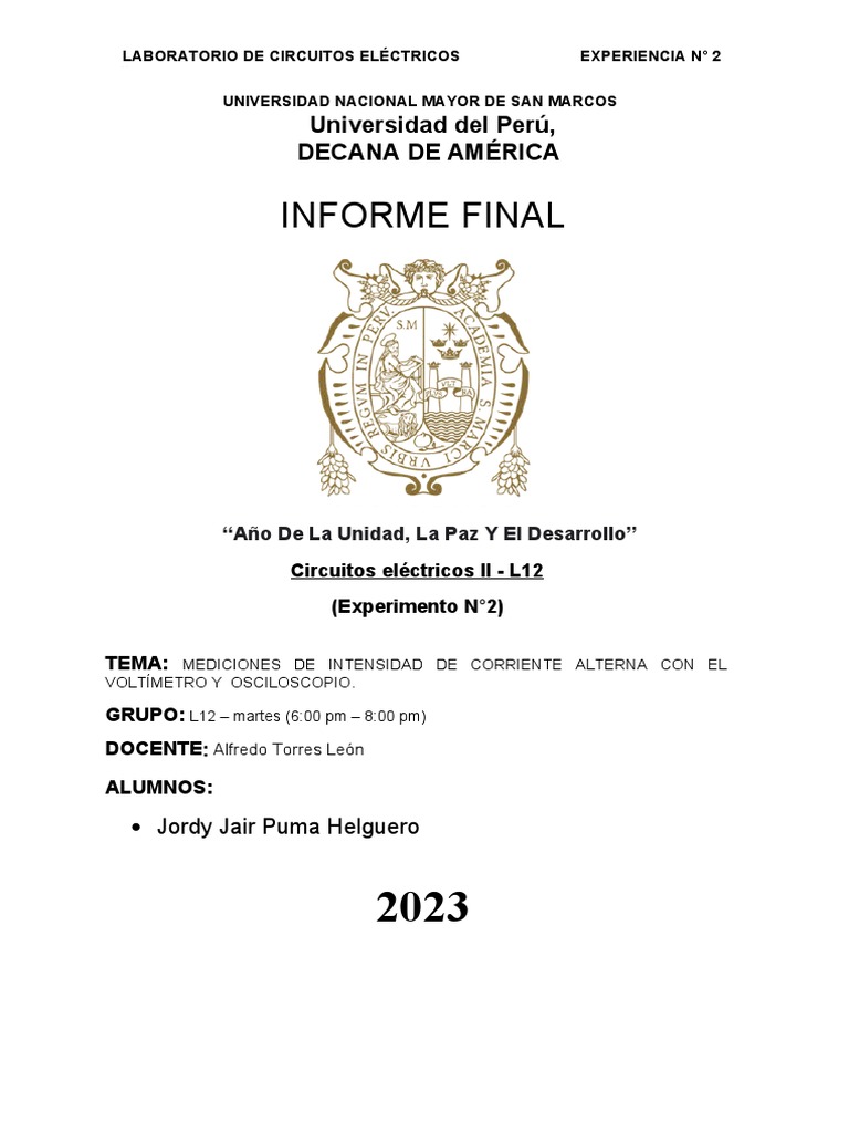Informe Final 2 - Circuitos Electricos 2 | PDF | Impedancia eléctrica | Fase (ondas)
