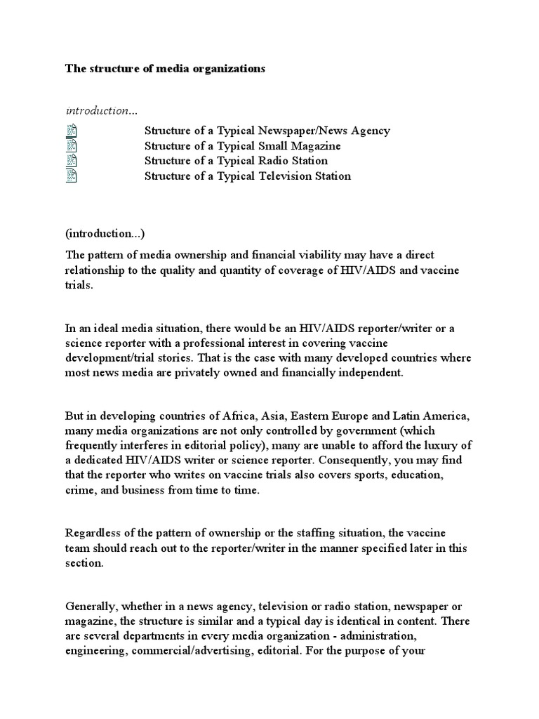 Media Organization Structures Explained | PDF | News | Mass Media