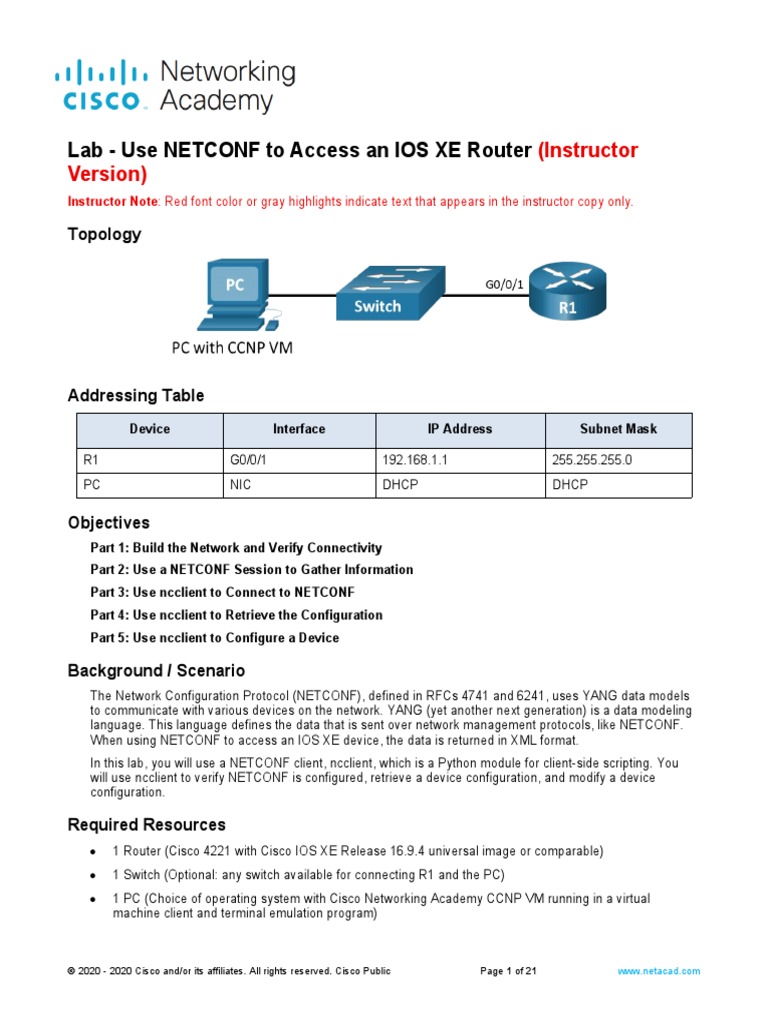 28 1 4 Lab Use Netconf To Access A Ios Xe Device Ilm Download Free Pdf Ip Address