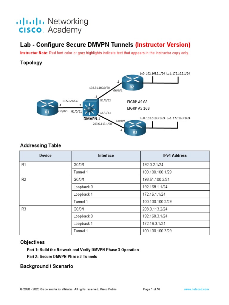 20.1.2 Lab - Configure Secure DMVPN Tunnels - ILM | PDF | Ip Address | Router (Computing)