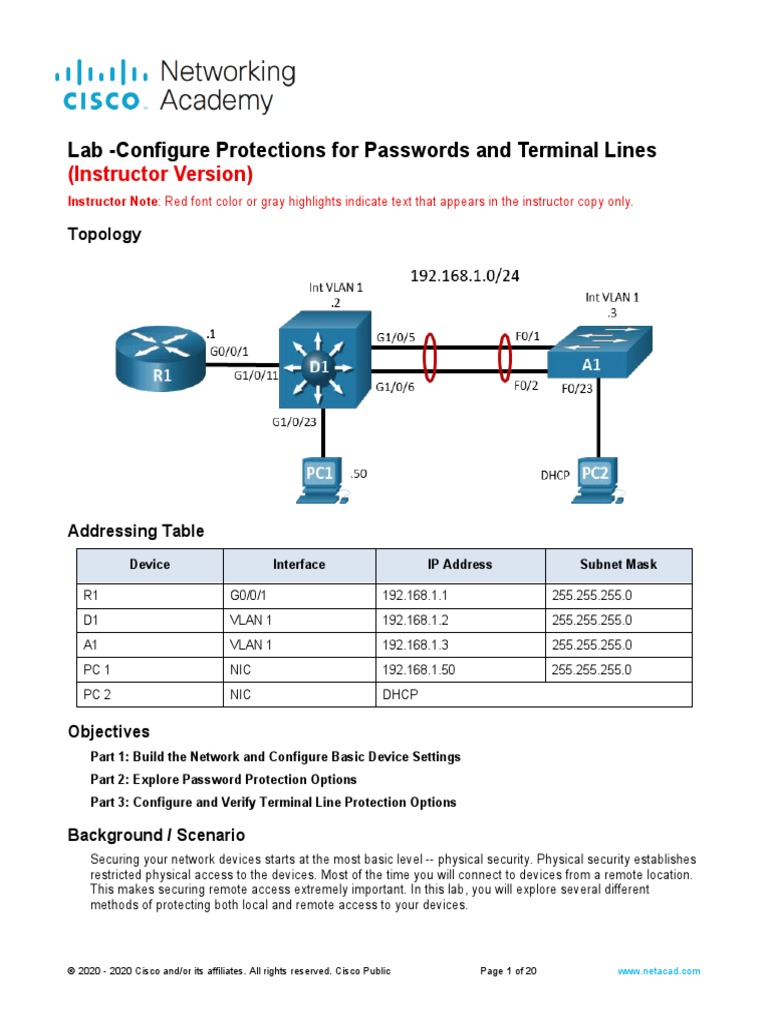 26.1.3 Lab - Configure Protections For Passwords and Terminal Lines - ILM | PDF | Password ...